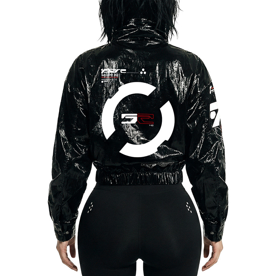 SWB-052 Black Chrome Crop Windbreaker - Fabric of the Universe