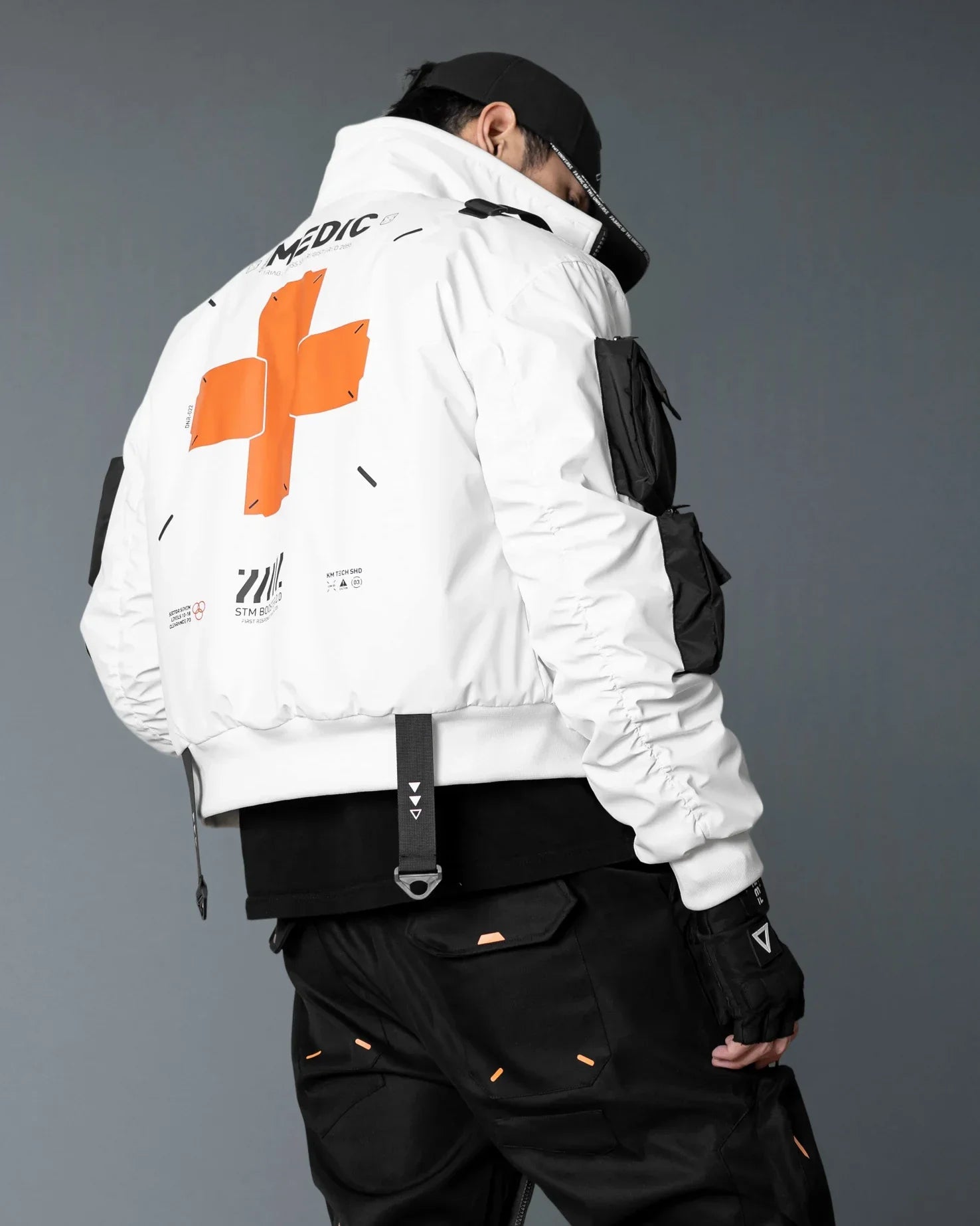 Medic White Short Bomber Jacket - Fabric of the Universe