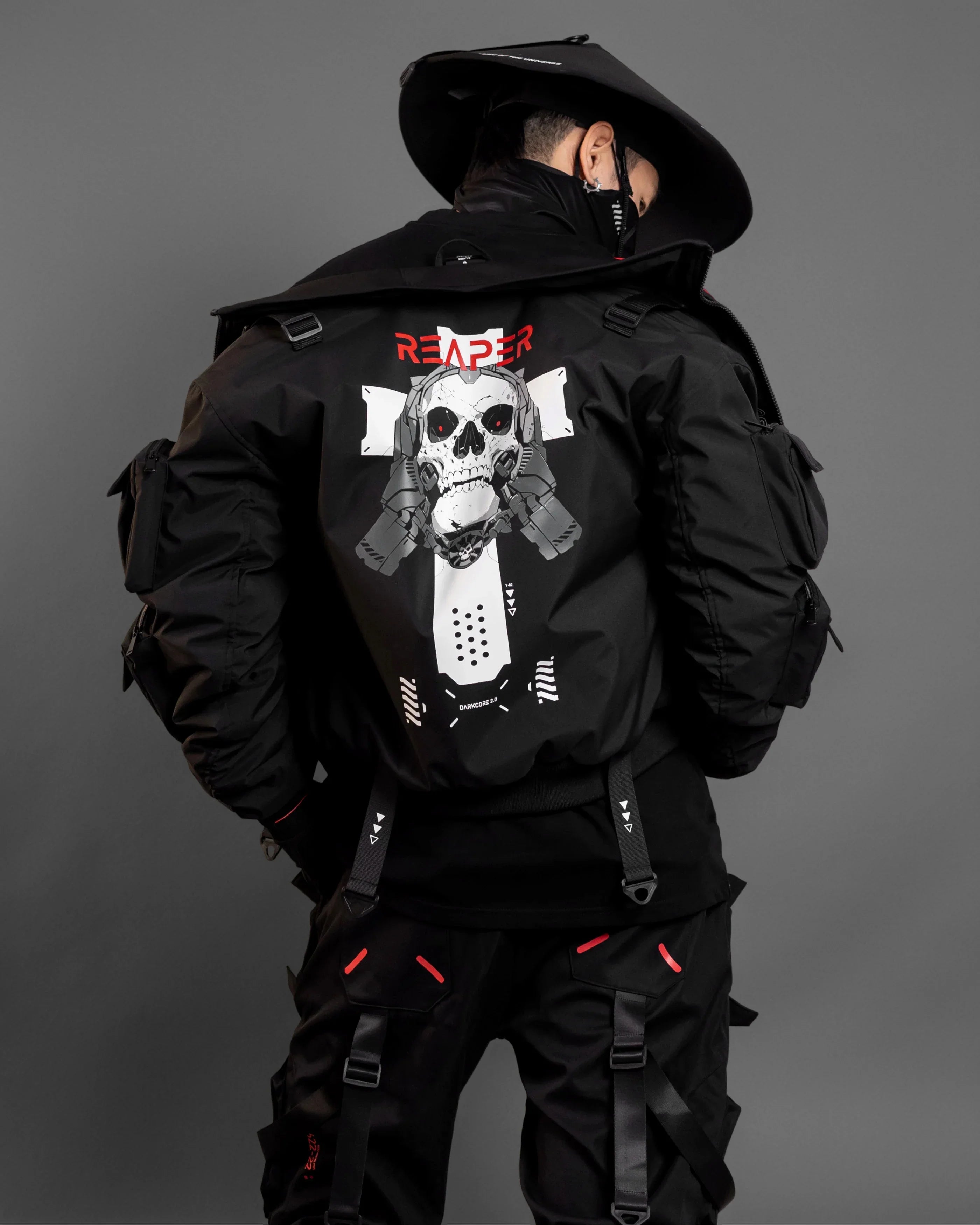 Reaper Black Short Bomber Jacket - Fabric of the Universe