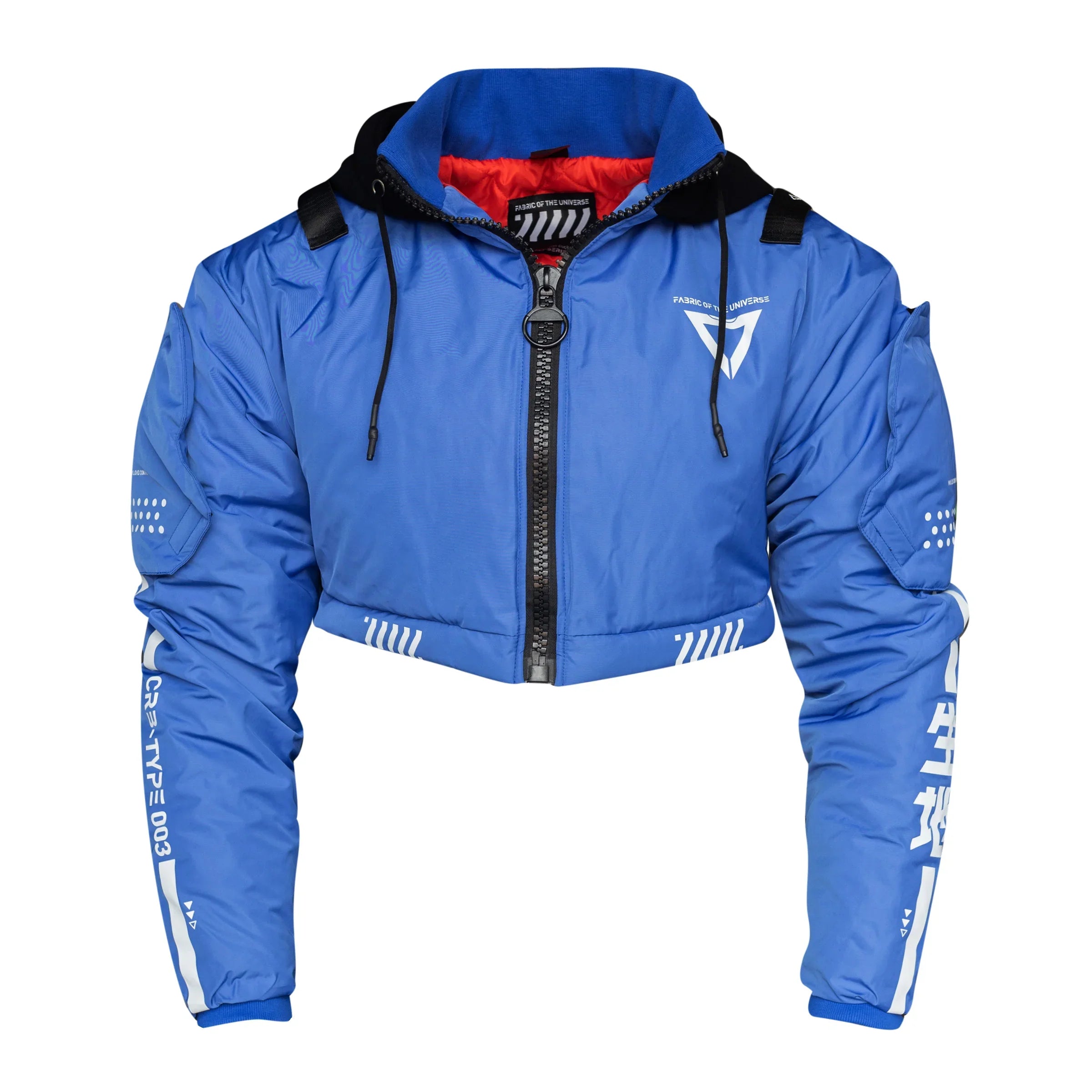 CRB-003 Blue Hood Crop Bomber Jacket - Fabric of the Universe